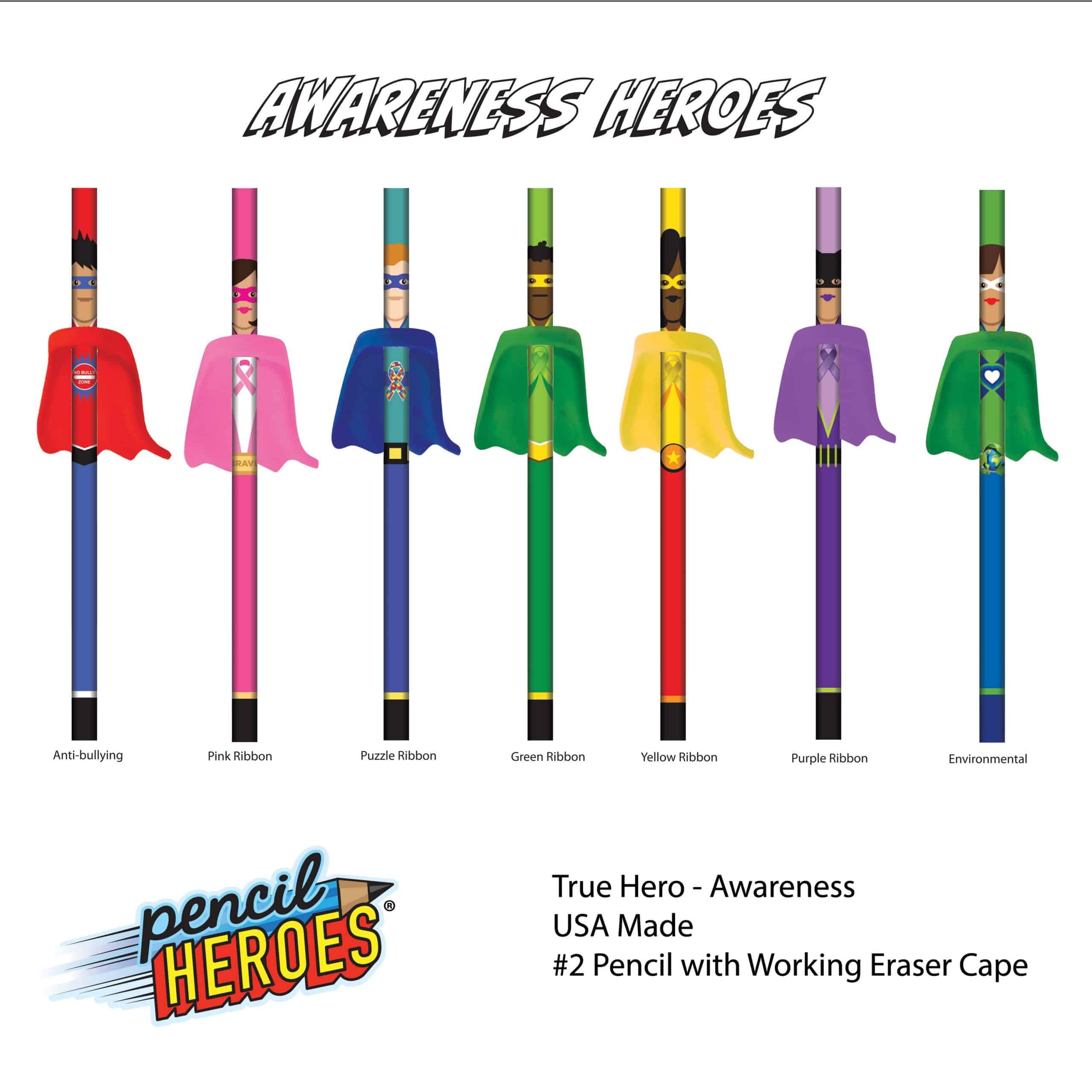 PENCIL HEROES® – Awareness – Unassembled Bulk Pack – Branded USA Made Pens
